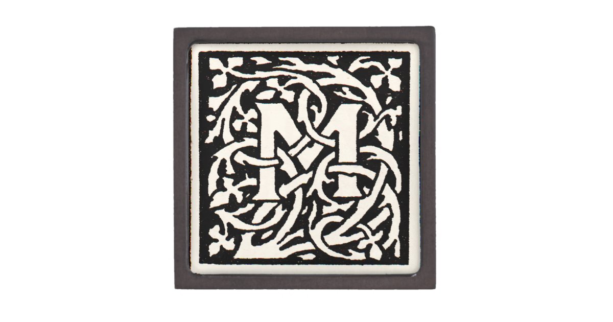 Vintage Monogram M Art Nouveau Letter Jewellery Box | Zazzle
