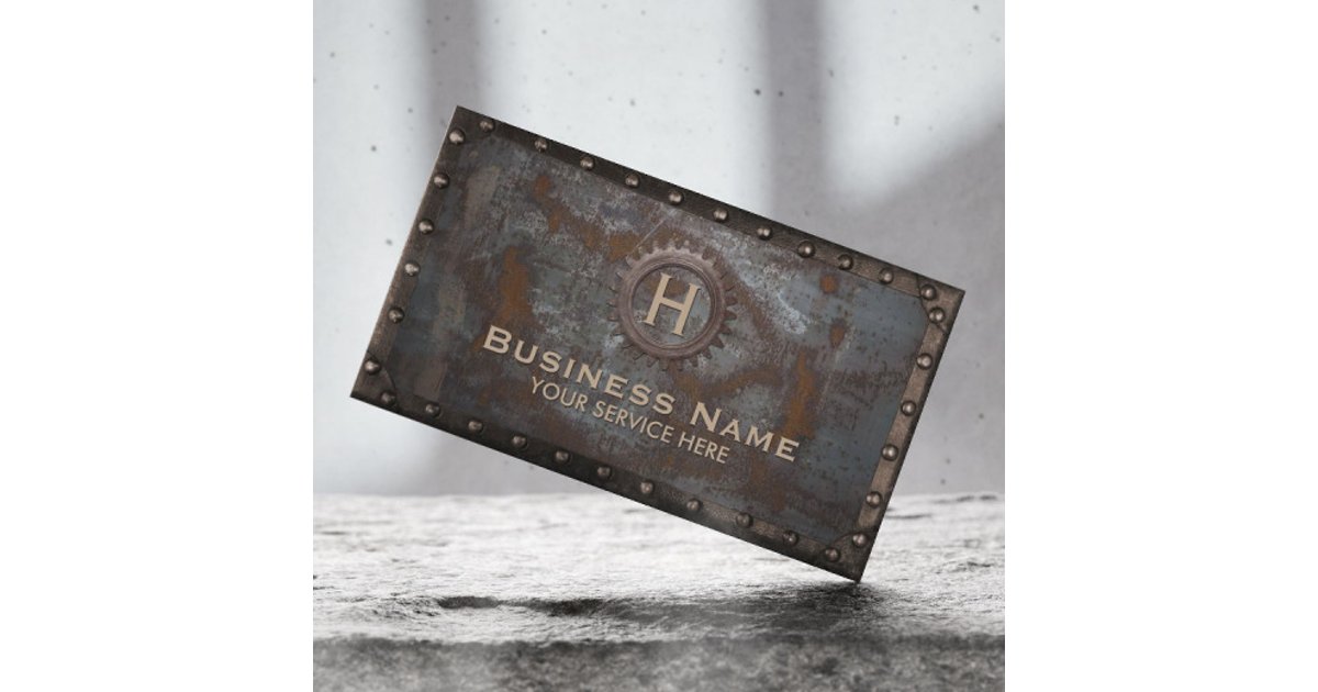 Vintage Monogram Rusty Metal Handyman Contractor Business Card | Zazzle