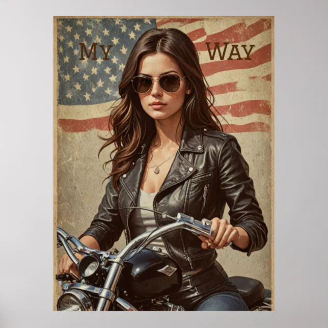 Vintage motorcycle girl biker poster | Zazzle