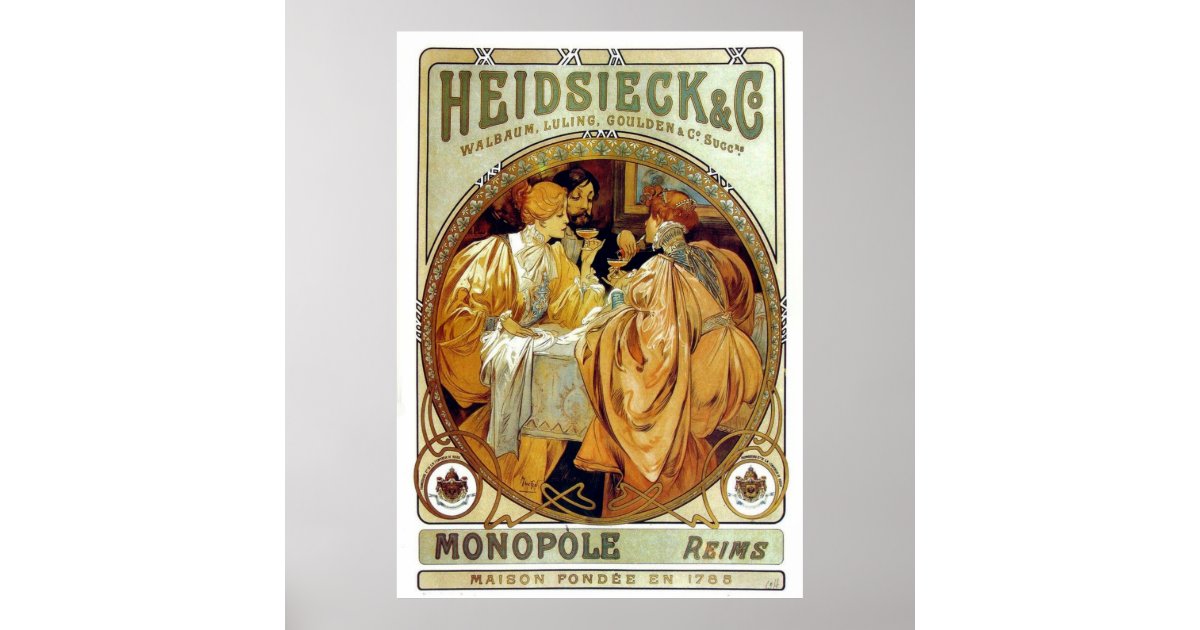 Vintage Mucha Heidsieck & Co. Poster | Zazzle