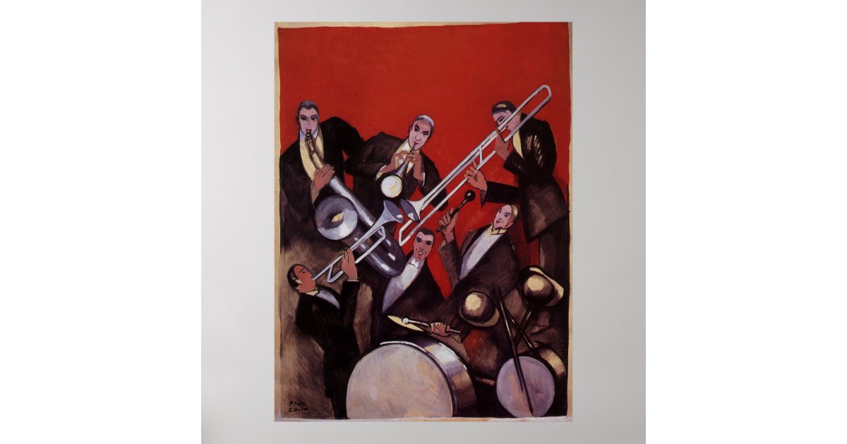 Vintage Music, Art Deco Musical Jazz Band Jamming Poster | Zazzle