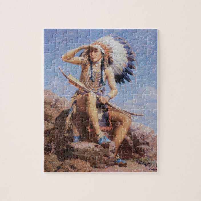 Vintage Native American Indian, The Scout by Leigh Jigsaw Puzzle ...