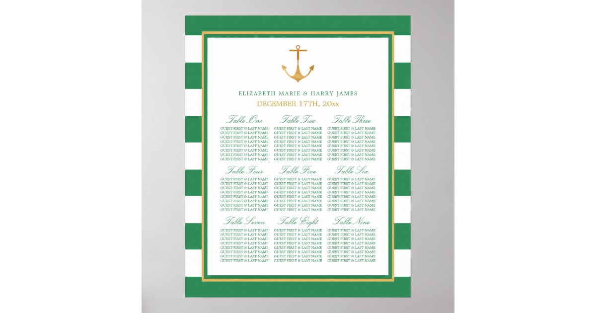 Vintage Nautical Gold Anchor Wedding Seating Chart | Zazzle