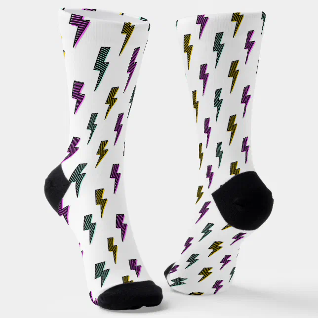 Vintage Neon Lightning Bolt Pattern Socks | Zazzle