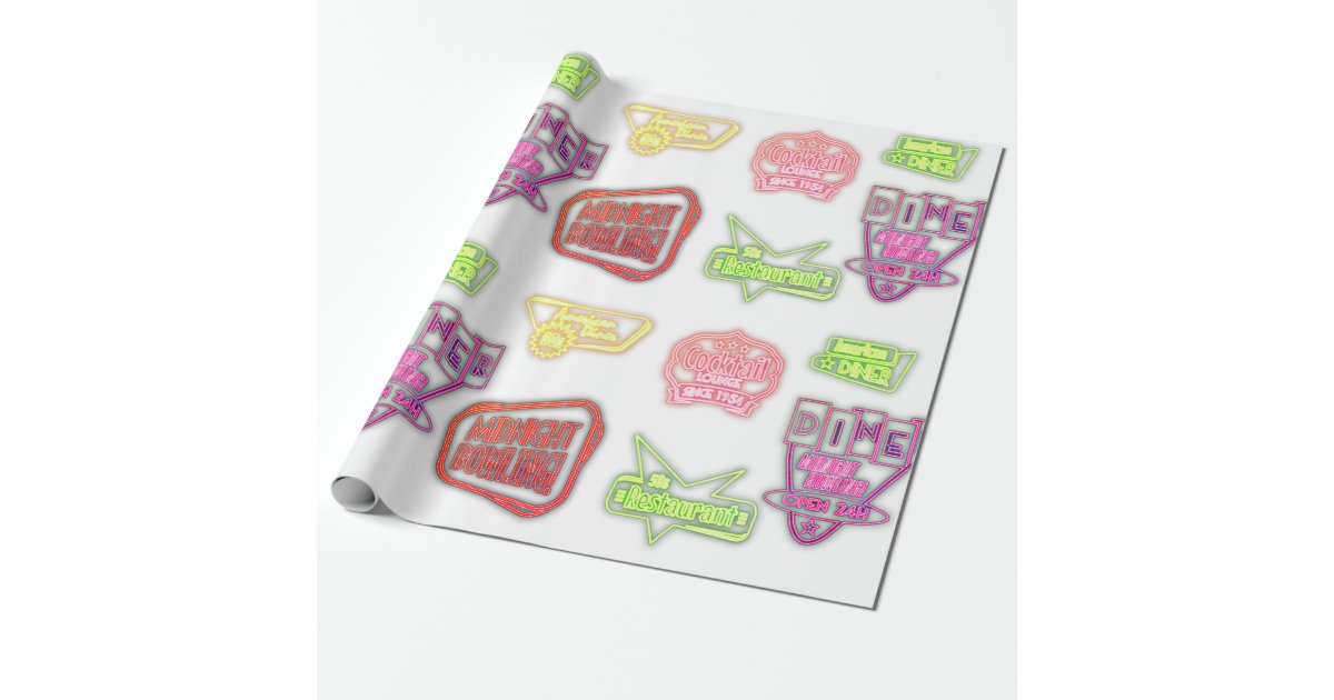 Vintage neon signs retro mid century wrapping paper | Zazzle
