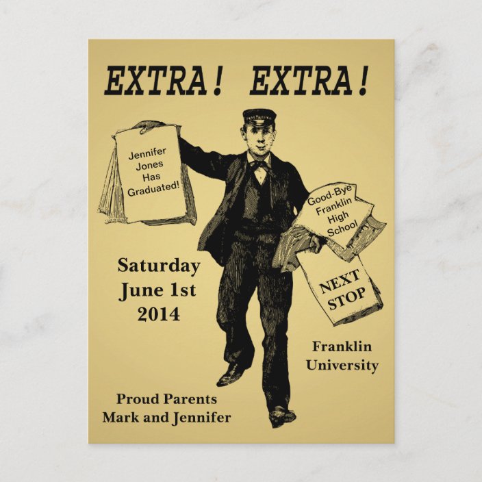 Vintage Newspaper Graduation Annoucement Announcement Postcard | Zazzle ...