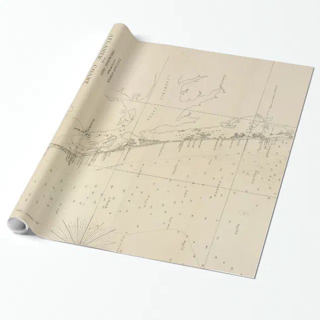 Vintage North Carolina and Virginia Coastal Map Wrapping Paper | Zazzle