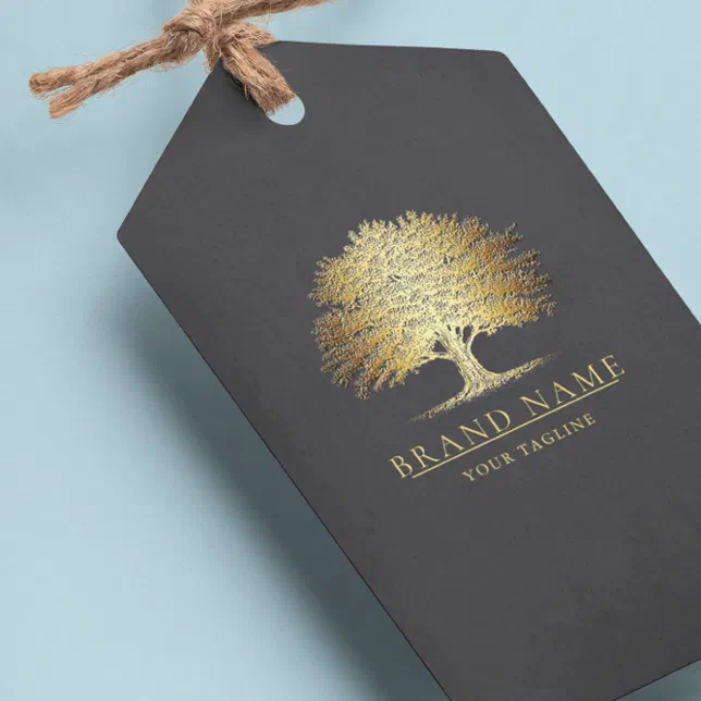 Vintage Oak Tree Logo QR Code Hang Tags W/String | Zazzle