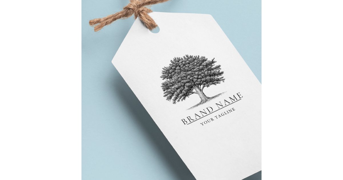 Vintage Oak Tree Logo QR Code Hang Tags W/String | Zazzle