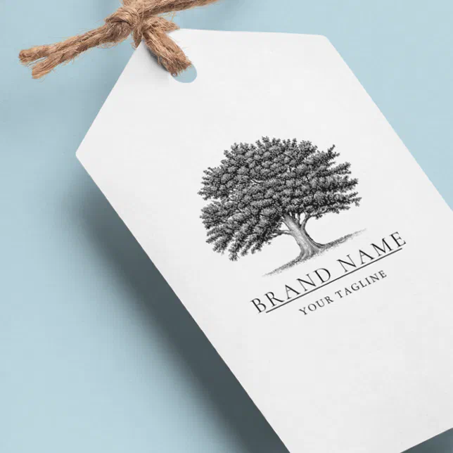 Vintage Oak Tree Logo QR Code Hang Tags W/String | Zazzle