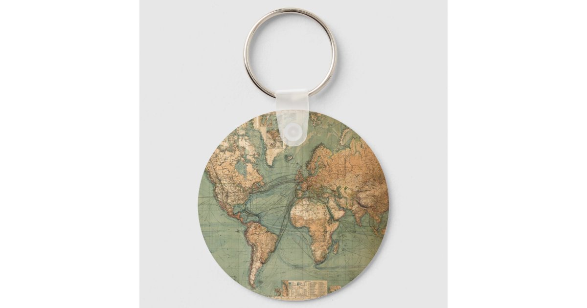 Vintage Old Antique World Map Key Ring | Zazzle