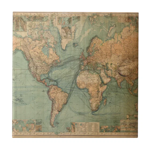 Vintage Old Antique World Map Tile | Zazzle