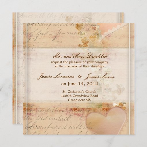 Vintage, old fashioned wedding invitation | Zazzle