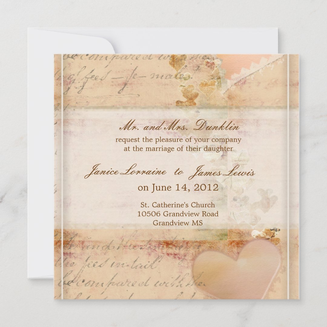 Vintage, old fashioned wedding invitation | Zazzle