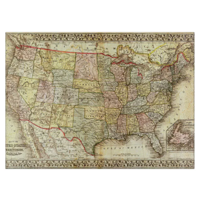 Vintage Old United States USA General Map Cutting Board | Zazzle