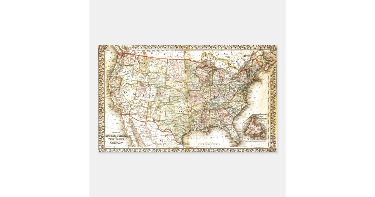 Vintage Old United States USA General Map Rectangular Sticker | Zazzle