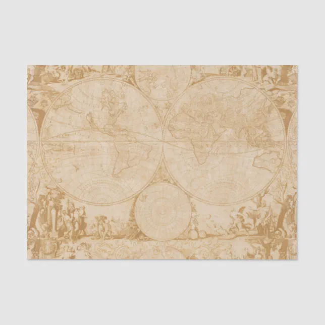 Vintage Old World Map Tan Decoupage Tissue Paper | Zazzle