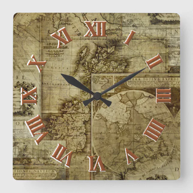 Vintage old world Maps Antique maps Square Wall Clock | Zazzle