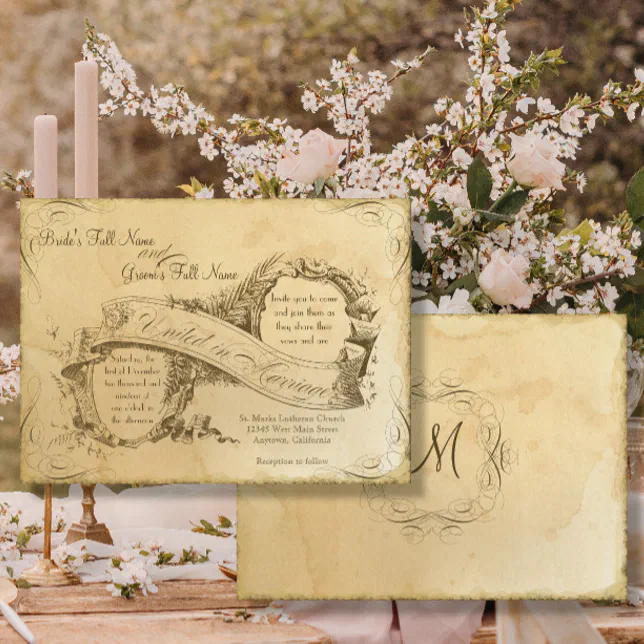 Vintage Parchment Elegant Script Tea Wedding Invitation | Zazzle