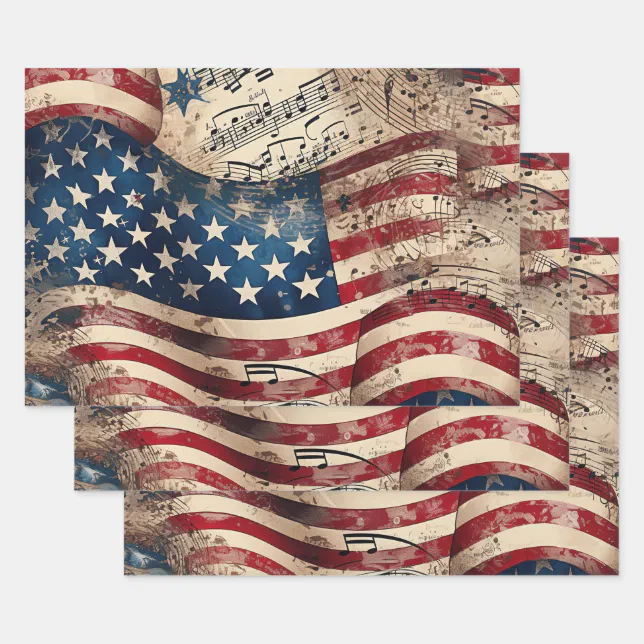 Vintage Patriotic American Flag Music Note Wrapping Paper Sheet | Zazzle