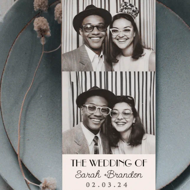 Vintage Photobooth Typography Qrcode Wedding Invitation | Zazzle