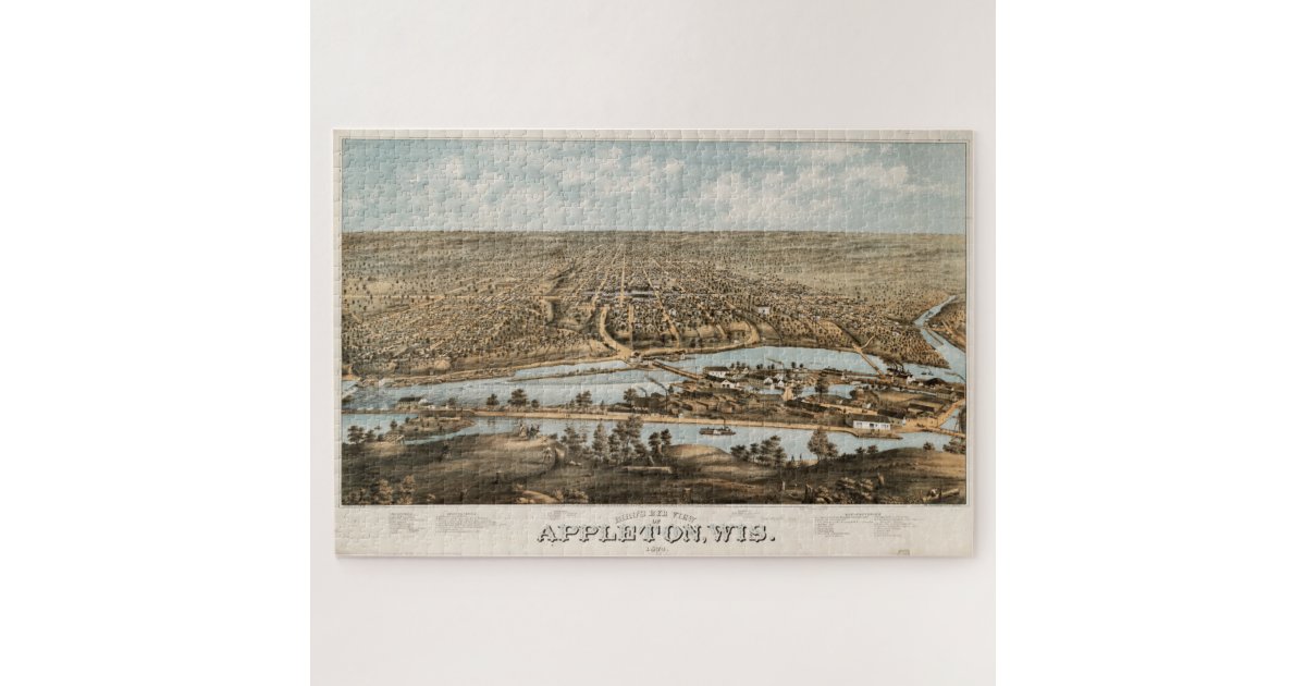 Vintage Pictorial Map of Appleton WI (1874) Jigsaw Puzzle | Zazzle