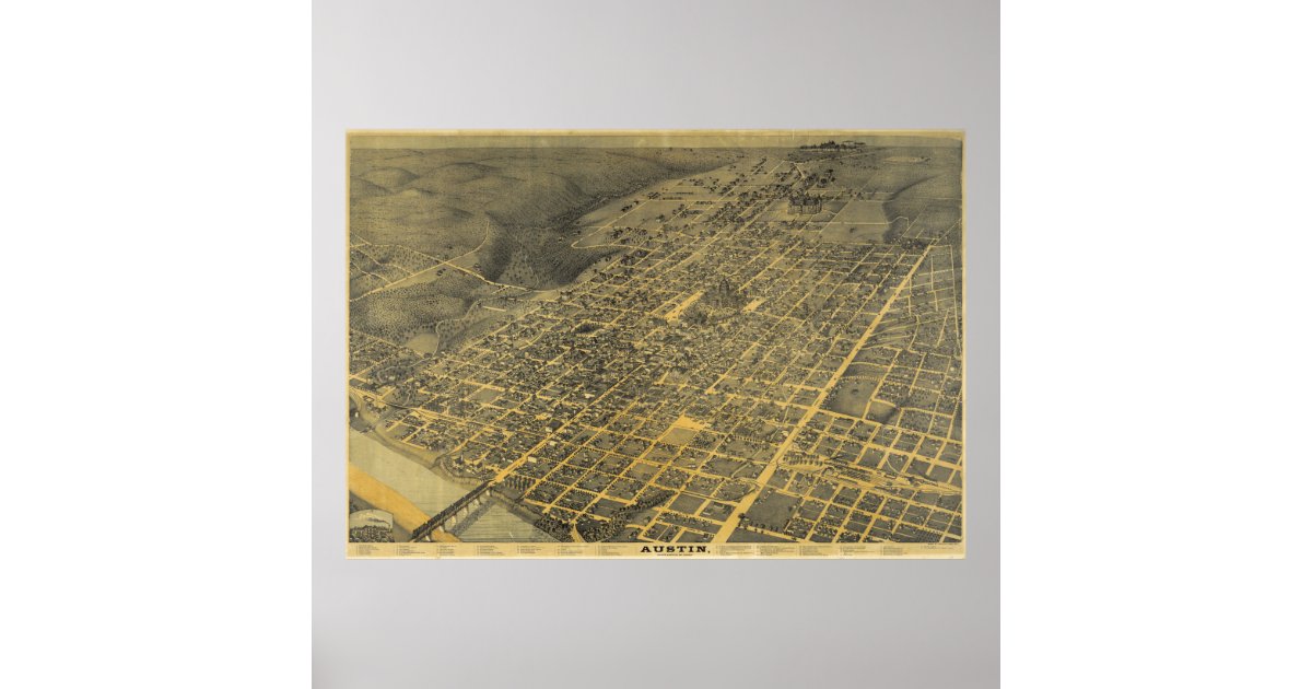 Vintage Pictorial Map of Austin Texas (1887) Poster | Zazzle