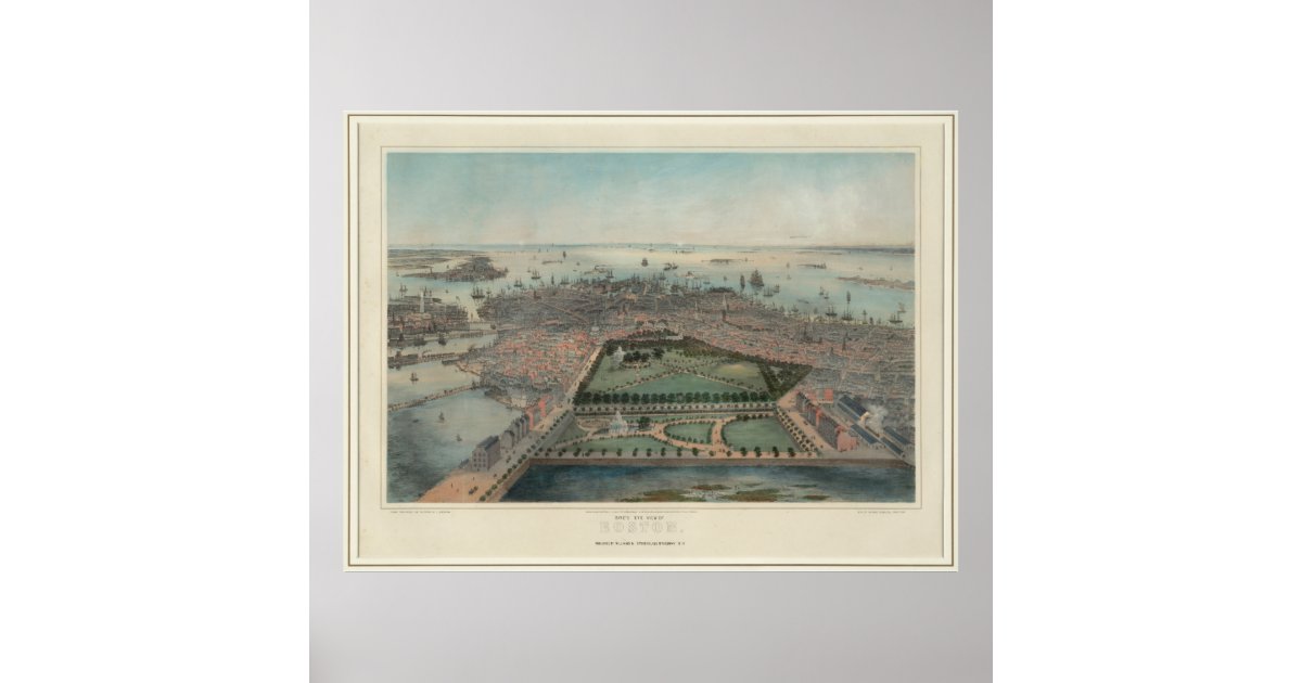 Vintage Pictorial Map of Boston MA (1850) Poster | Zazzle