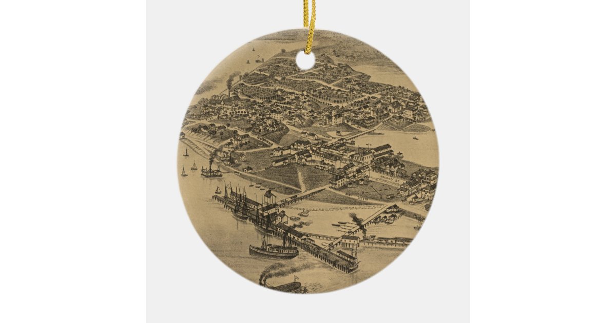 Vintage Pictorial Map of Cedar Key FL (1884) Ceramic Tree Decoration ...