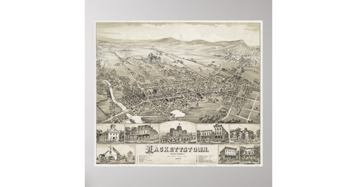 Vintage Pictorial Map of Hackettstown NJ (1883) Poster | Zazzle