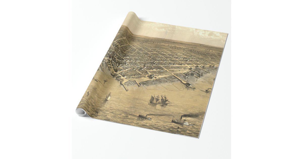 Vintage Pictorial Map of Muskegon Michigan (1868) Wrapping Paper | Zazzle