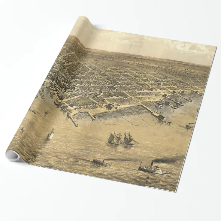 Vintage Pictorial Map of Muskegon Michigan (1868) Wrapping Paper | Zazzle