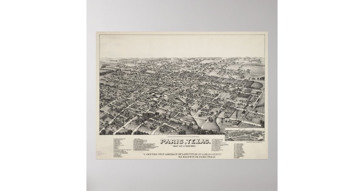 Vintage Pictorial Map of Paris Texas (1885) Poster | Zazzle