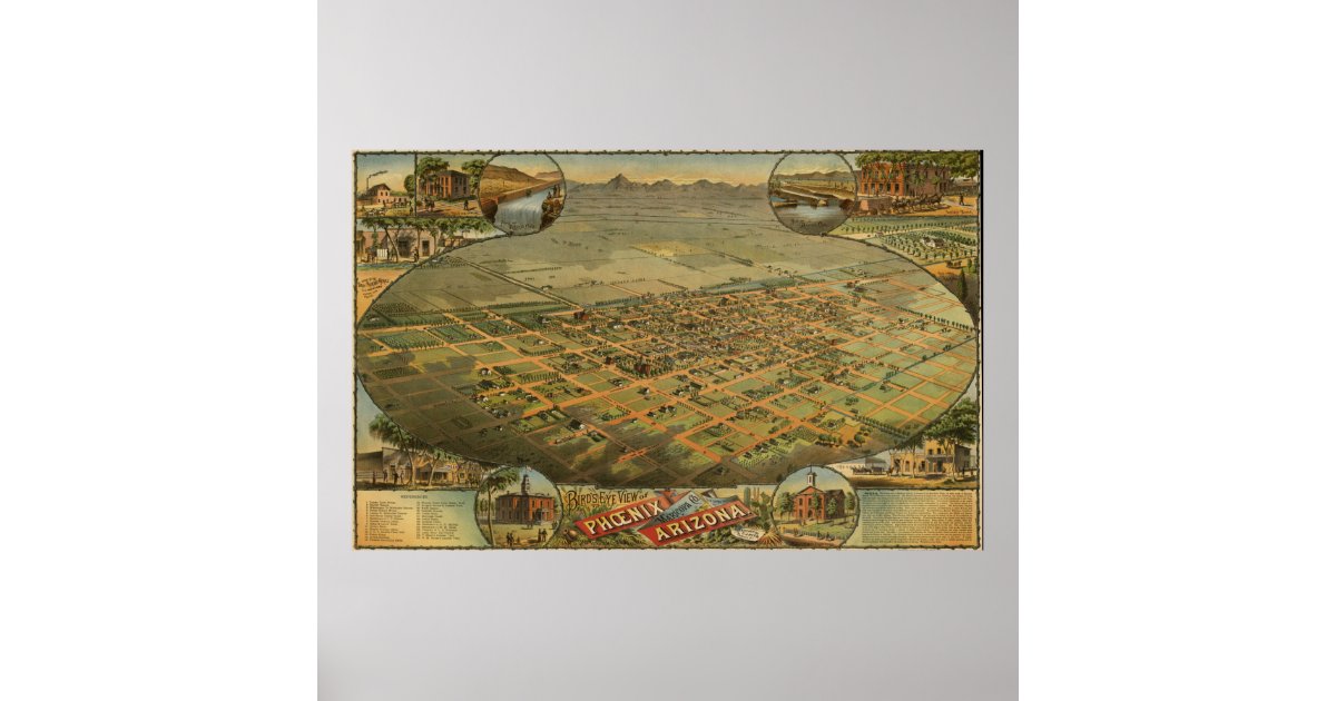 Vintage Pictorial Map of Phoenix Arizona (1885) Poster | Zazzle