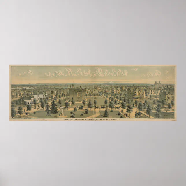Vintage Pictorial Map of Portland Oregon (1888) Poster | Zazzle