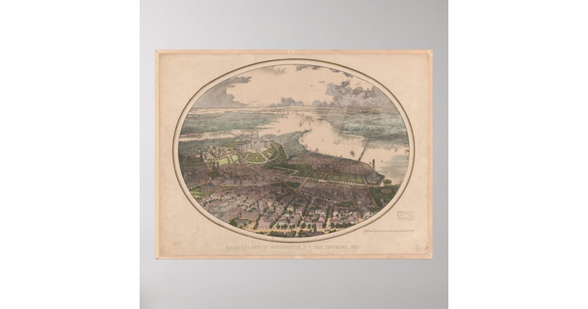 Vintage Pictorial Map of Washington DC (1865) Poster | Zazzle