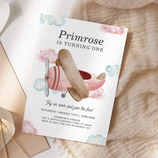 Vintage Pink Aeroplane Pilot Aviation Birthday Invitation | Zazzle