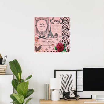 Vintage Pink Paris Collage art poster | Zazzle