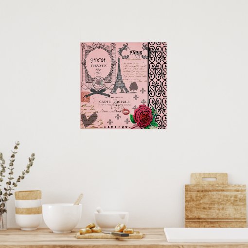 Vintage Pink Paris Collage art poster | Zazzle