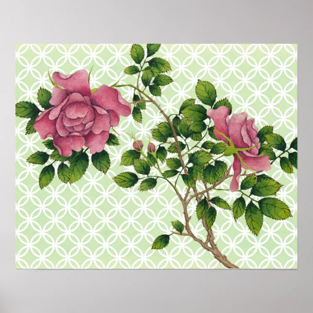 Vintage Pink Rose Retro Art Poster | Zazzle