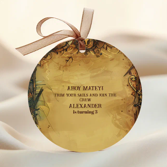 Vintage Pirate Birthday Party Ahoy Matey Old Map Classic Round Sticker ...