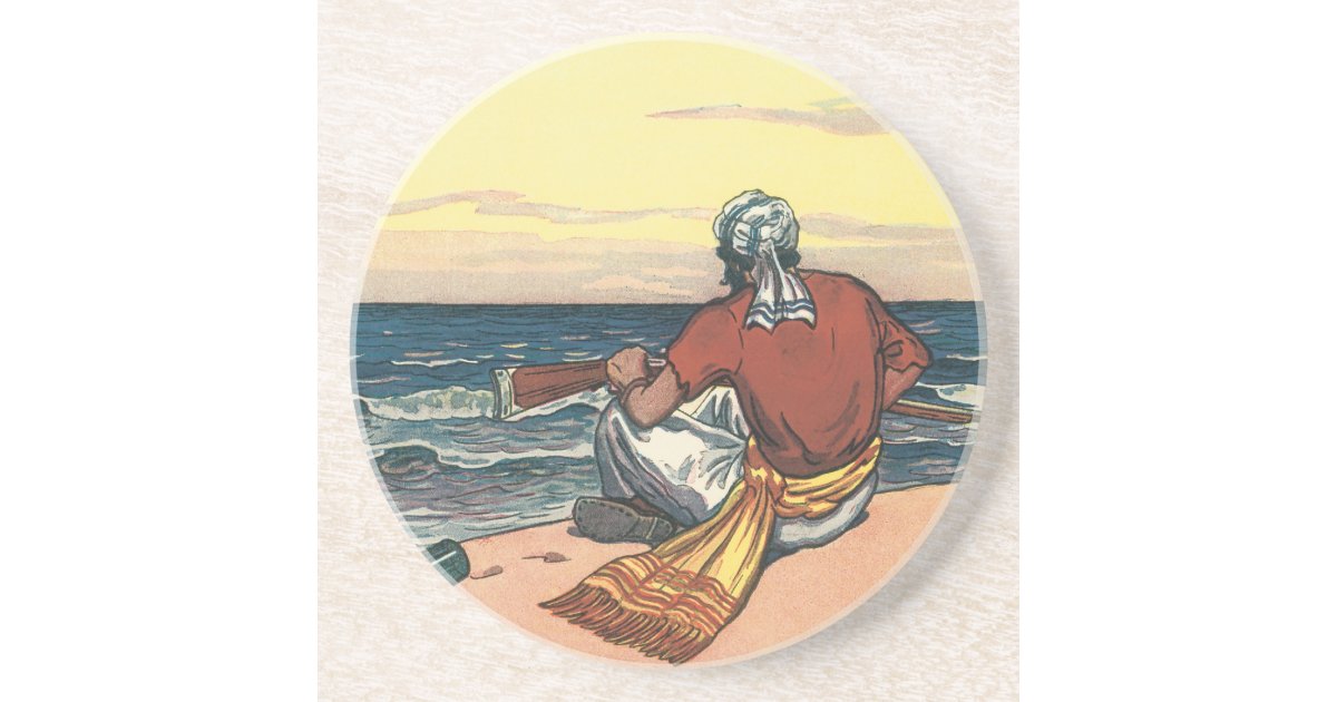 Vintage Pirates, Marooned on a Deserted Island Coaster | Zazzle