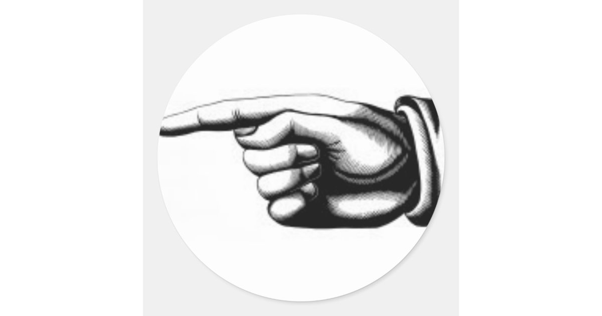 Vintage pointing hand 2 classic round sticker | Zazzle