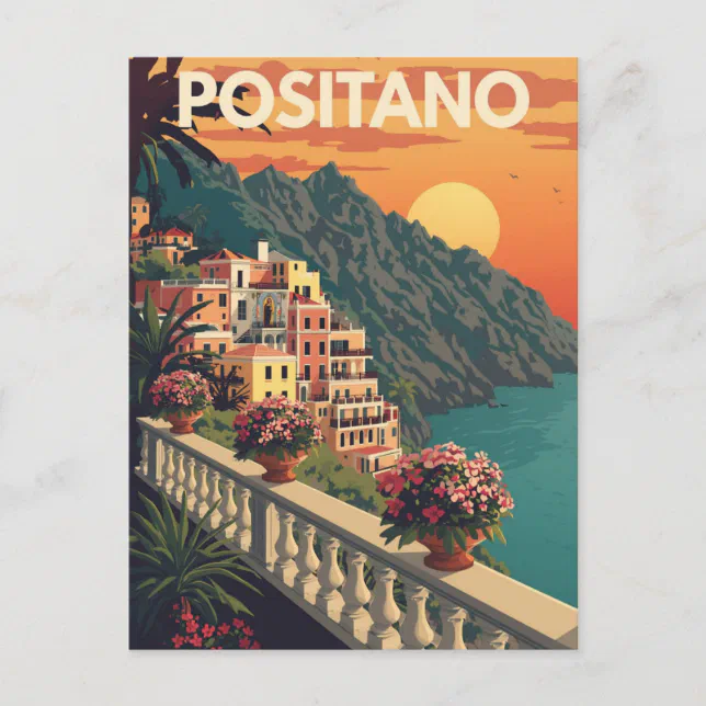 Vintage Positano Italy Travel Poster Postcard | Zazzle