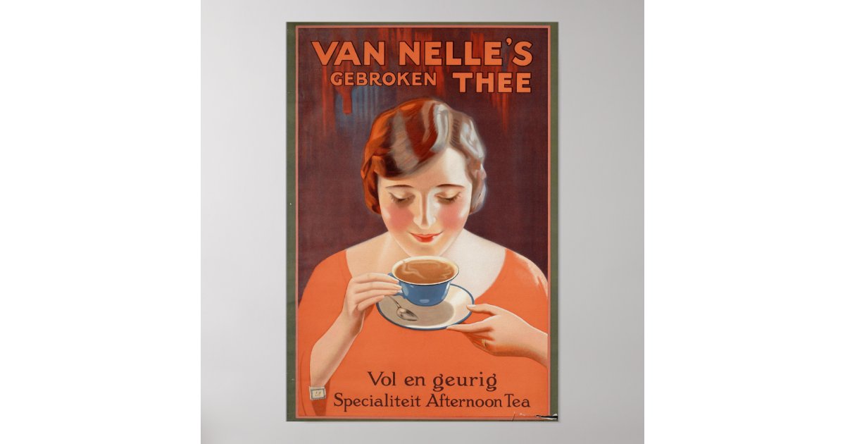 Vintage Posters, Woman Drinking Tea Poster | Zazzle