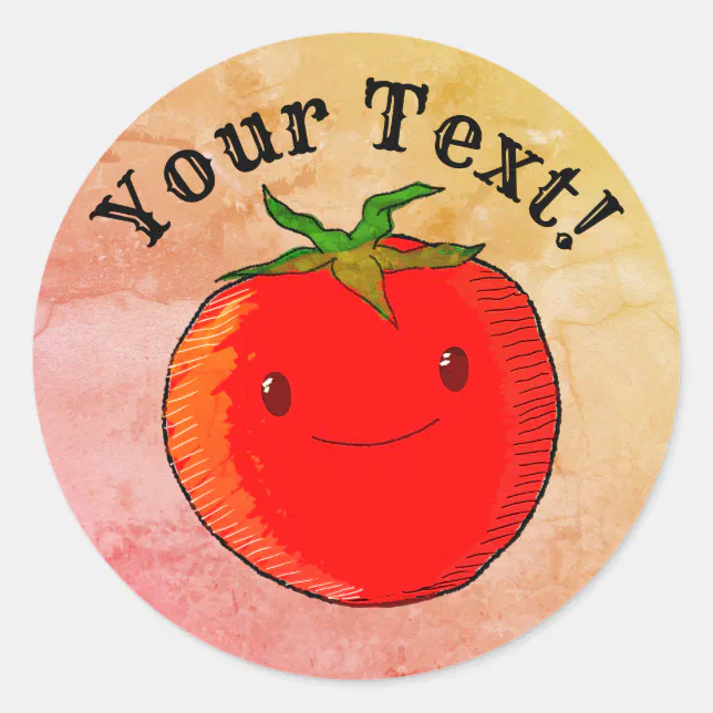Vintage Print Style Cute Cartoon Tomato Classic Round Sticker | Zazzle