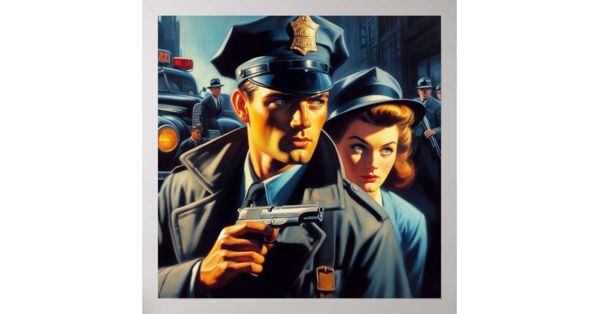 Vintage Pulp Police Illustration Poster | Zazzle
