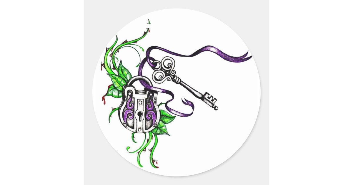 Vintage purple Lock and Key design Classic Round Sticker | Zazzle