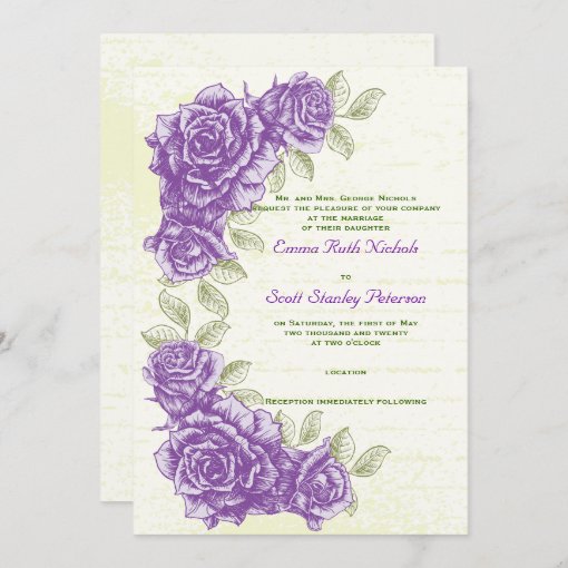 Vintage purple roses custom wedding invitation | Zazzle
