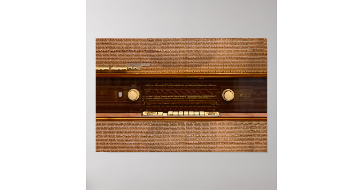 Vintage radio set retro music tuner panel texture poster | Zazzle